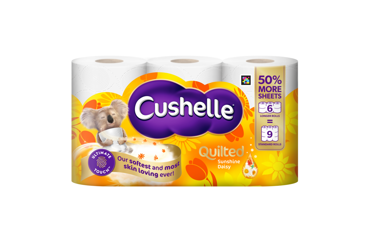 Cushelle Quilted Sunshine and Daisy Toilet Roll 50% More Sheets - Cushelle