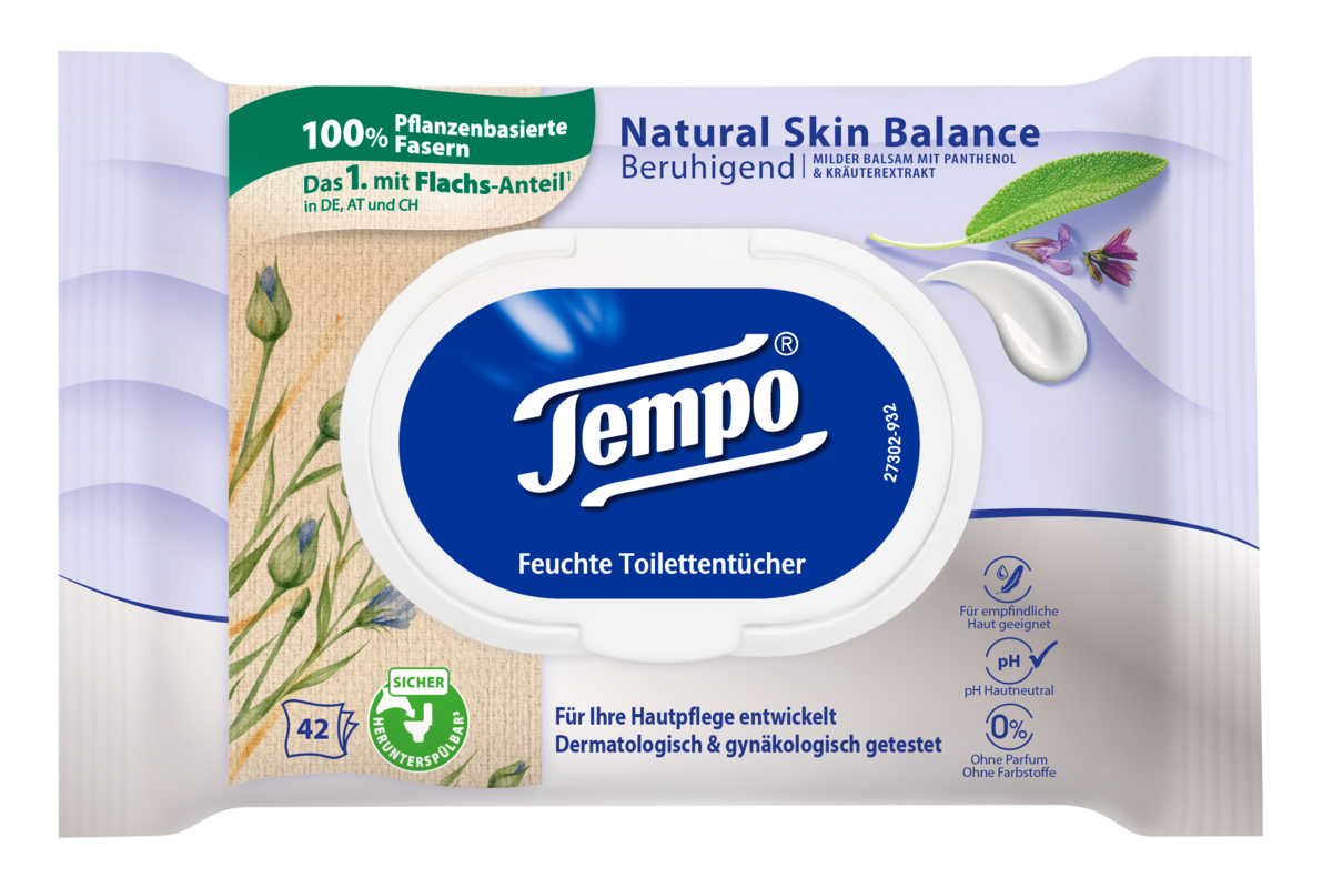 Tempo Natural Skin Balance beruhigende Feuchttücher - Tempo